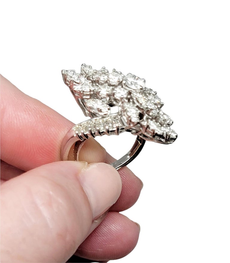 Round and Baguette Diamond Diagonal Spray Cocktail Ring 14 Karat White ...