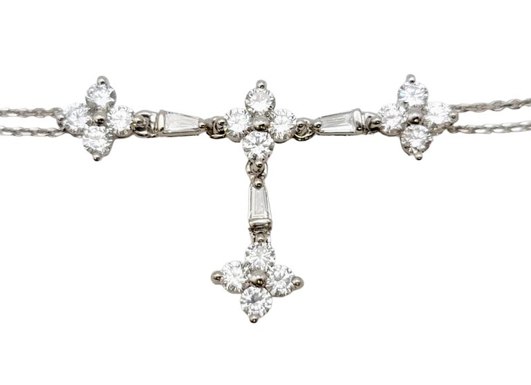 Round and Baguette Diamond 'Y' Shaped Double Chain Drop Necklace in ...
