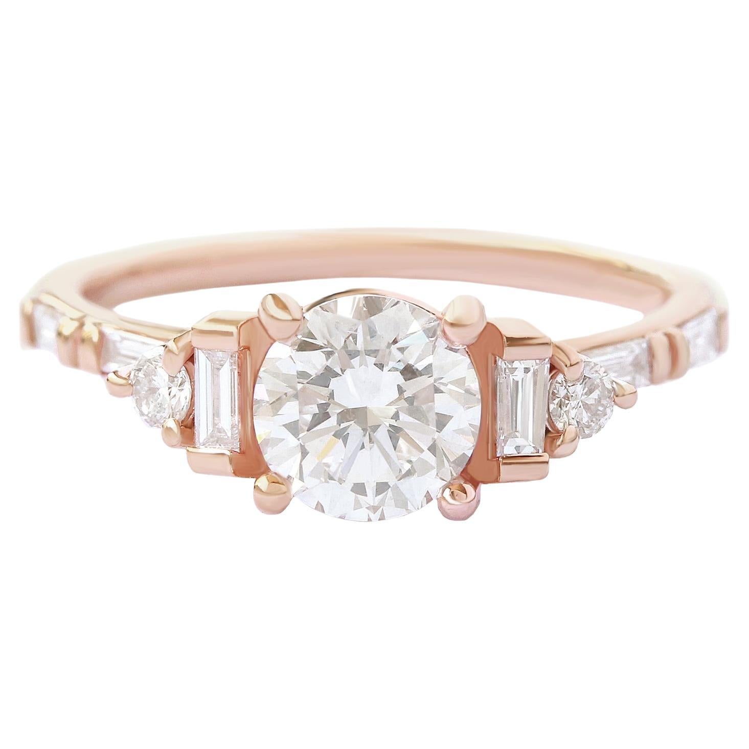 Round Diamond Double Halo Ballerina Engagement Ring, 14k Rose Gold, Veronica For Sale at 1stDibs