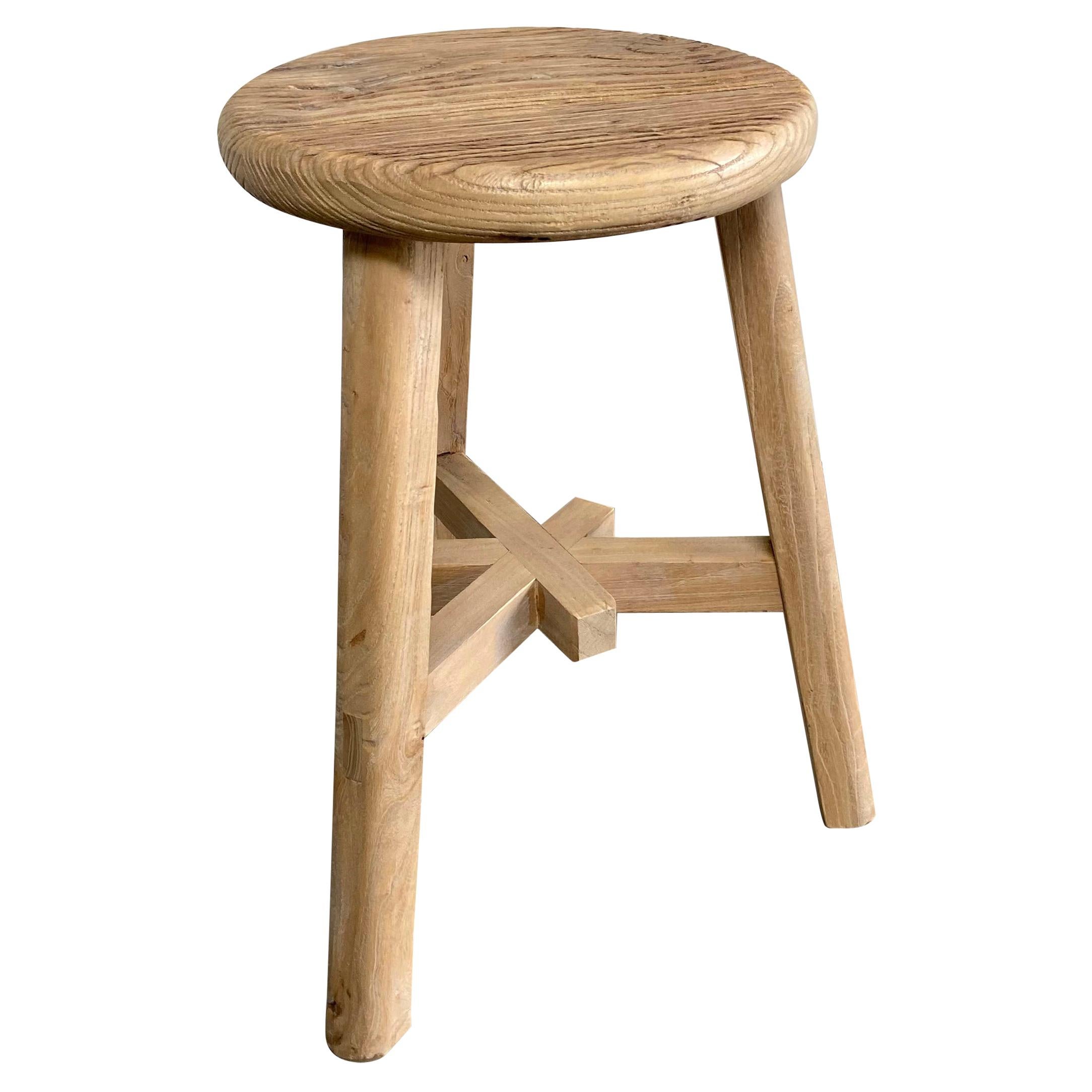 Vintage Bamboo and Rattan Tall Stool with Upholstered Round Seat at 1stDibs