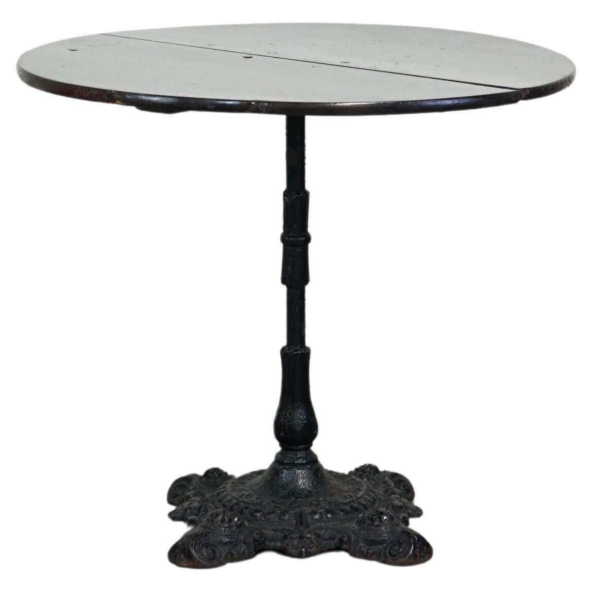 Round antique English pub table/side table, cast iron leg with oak top ...