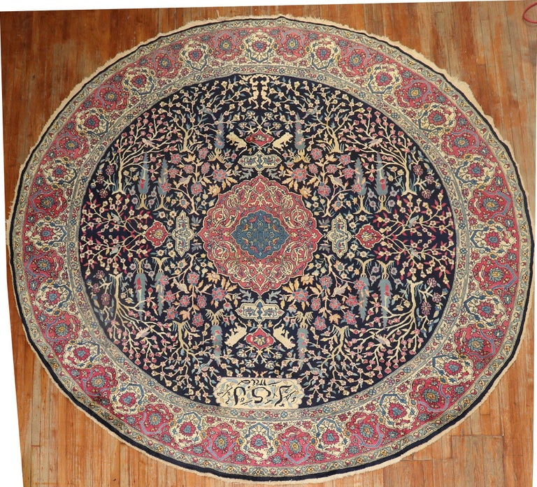 Round Antique Indian Pictorial Rug For Sale at 1stDibs