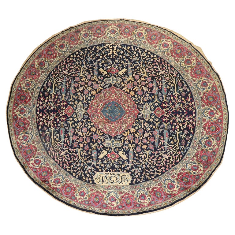Round Antique Indian Pictorial Rug For Sale at 1stDibs
