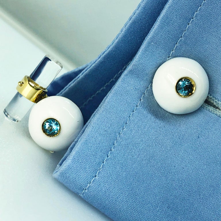 Berca Aquamarine White Hand Enameled Cabochon Rock Crystal Baton Back ...