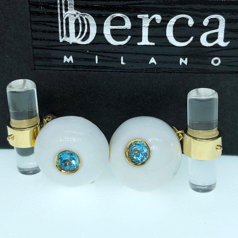 Berca Aquamarine White Hand Enameled Cabochon Rock Crystal Baton Back ...