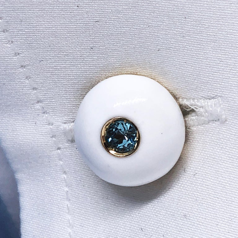 Berca Aquamarine White Hand Enameled Cabochon Rock Crystal Baton Back ...