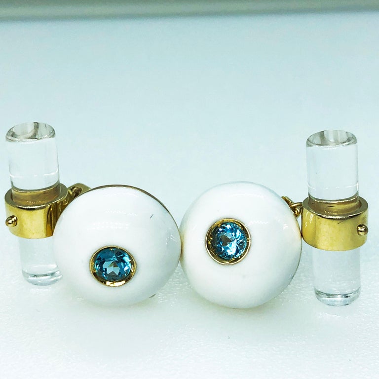 Berca Aquamarine White Hand Enameled Cabochon Rock Crystal Baton Back ...