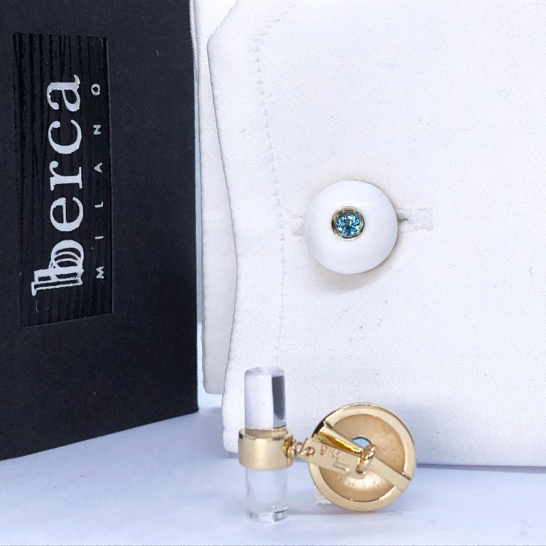 Berca Aquamarine White Hand Enameled Cabochon Rock Crystal Baton Back ...