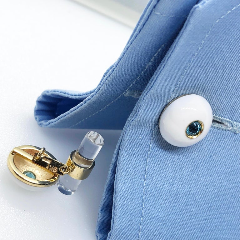 Berca Aquamarine White Hand Enameled Cabochon Rock Crystal Baton Back ...