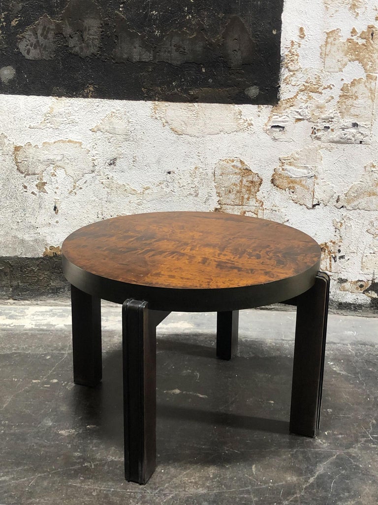 Round Art Deco Coffee Table in Dark Flame Birch at 1stDibs