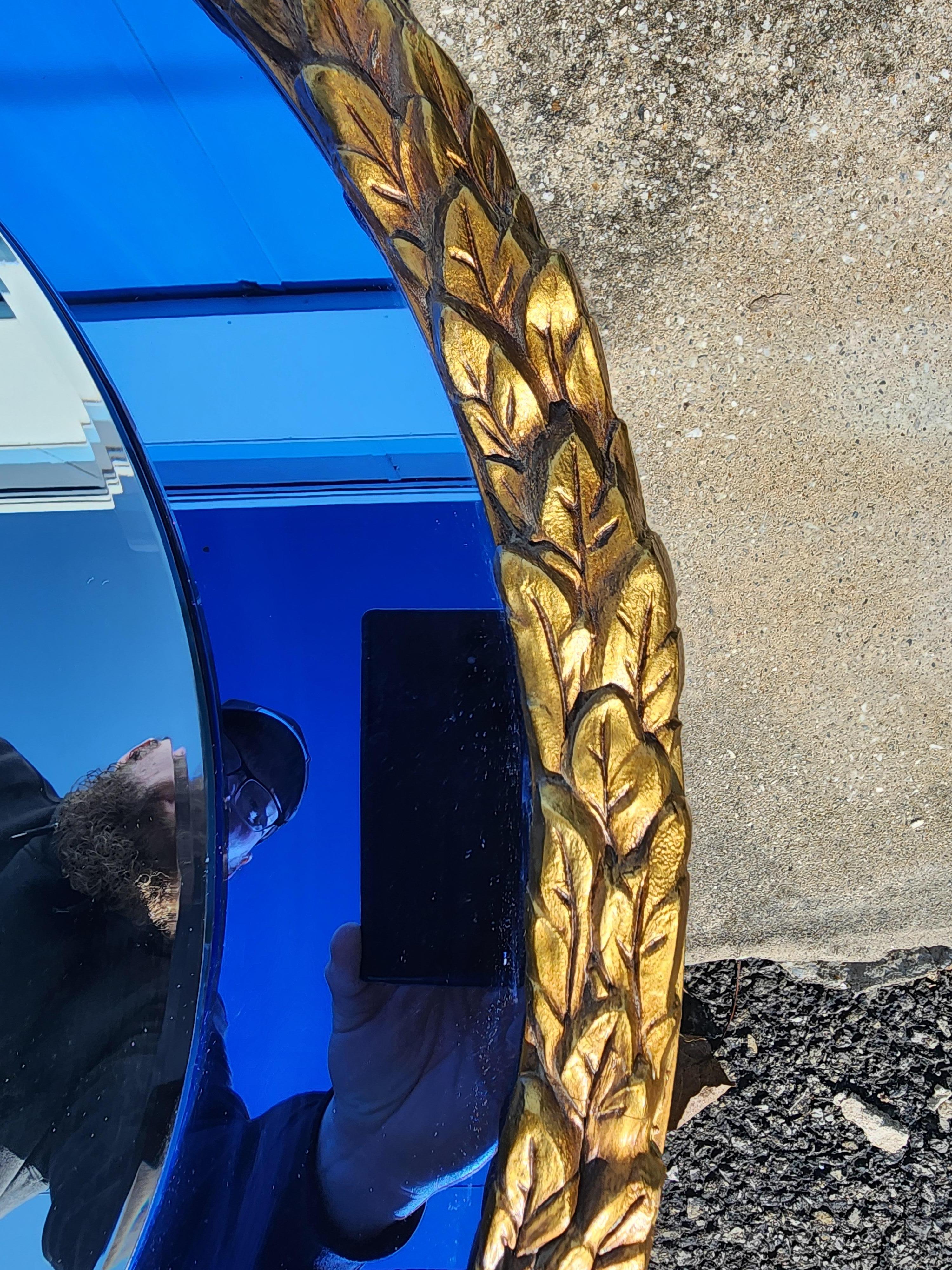 Round Art Deco Mirror With Blue Glass For Sale at 1stDibs