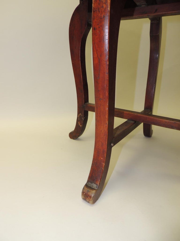 Round Asian Side Table or Stool with Carved Apron and Turned Wood Legs ...