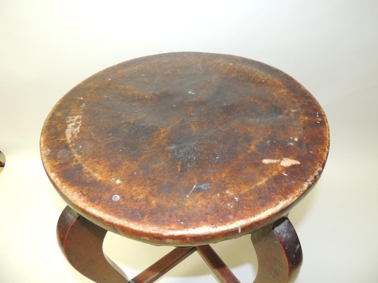 Round Asian Side Table or Stool with Carved Apron and Turned Wood Legs ...