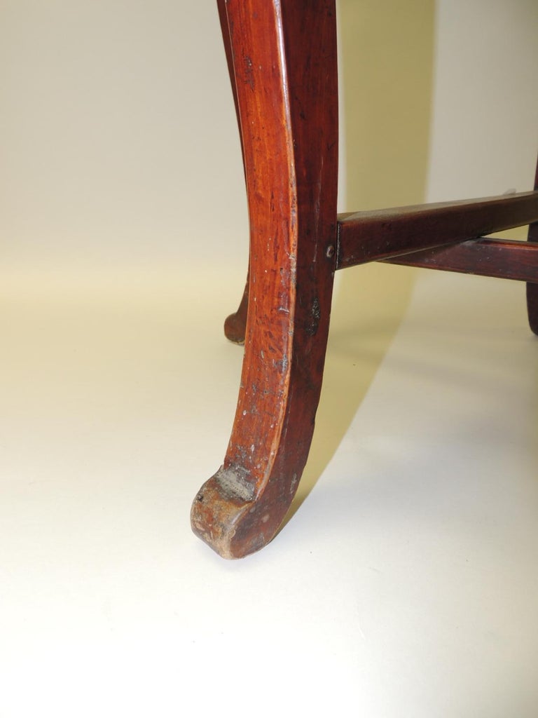 Round Asian Side Table or Stool with Carved Apron and Turned Wood Legs ...