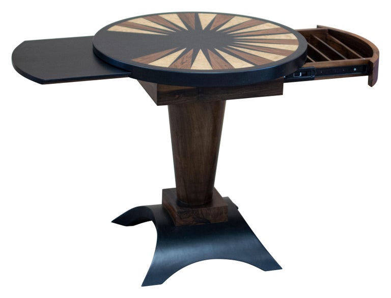 Round Backgammon Cocktail Table in Ebony and Bird’s-Eye Maple Inlay ...