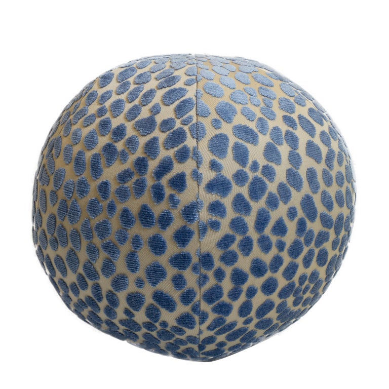 Round Ball Pillow with Blue Velvet Dots at 1stDibs