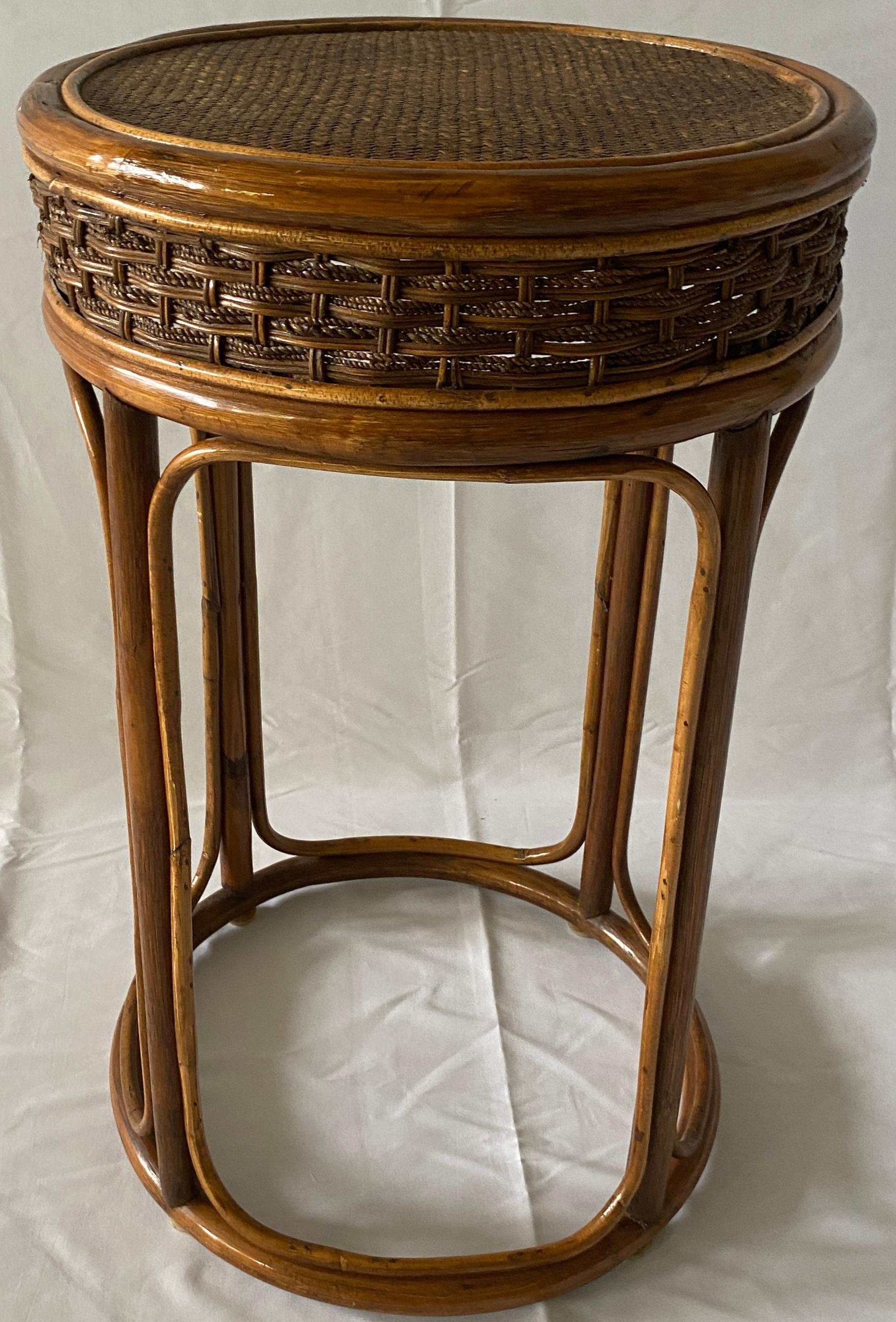 Round Bamboo End Table Rattan Side Table For Sale at 1stDibs