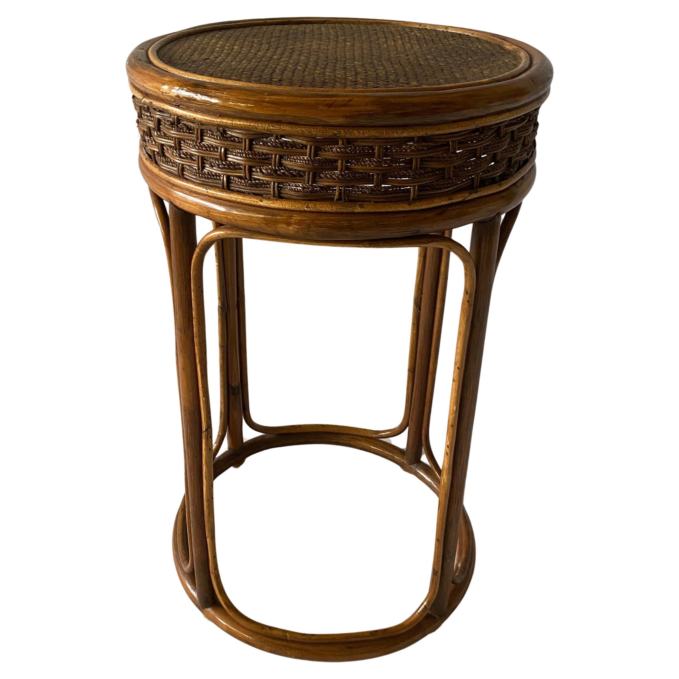 Round Bamboo End Table Rattan Side Table For Sale at 1stDibs