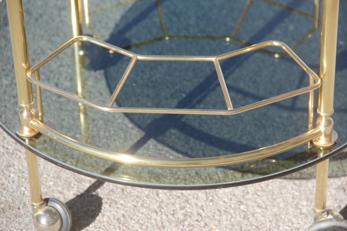 Round Bar Cart Brass and Grey Glass Italian Design 1970 Trolley Liqueur ...