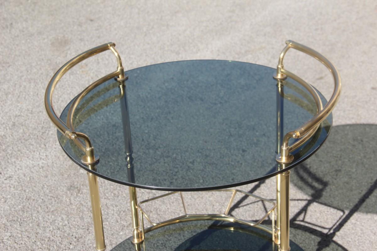 Round Bar Cart Brass and Grey Glass Italian Design 1970 Trolley Liqueur ...