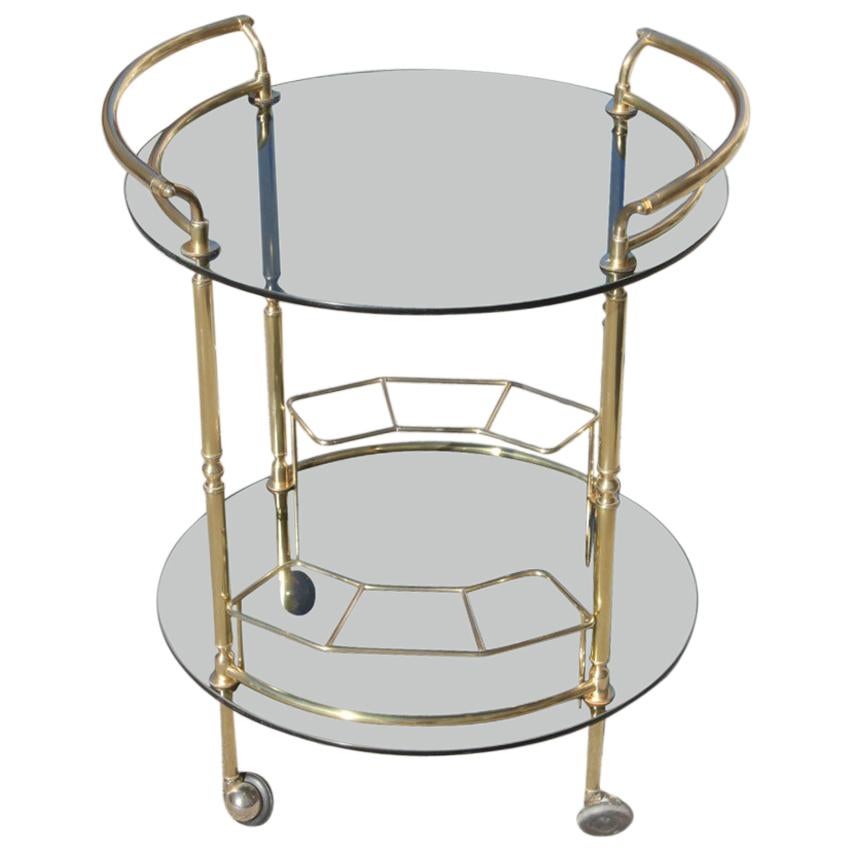 Round Bar Cart Brass and Grey Glass Italian Design 1970 Trolley Liqueur ...