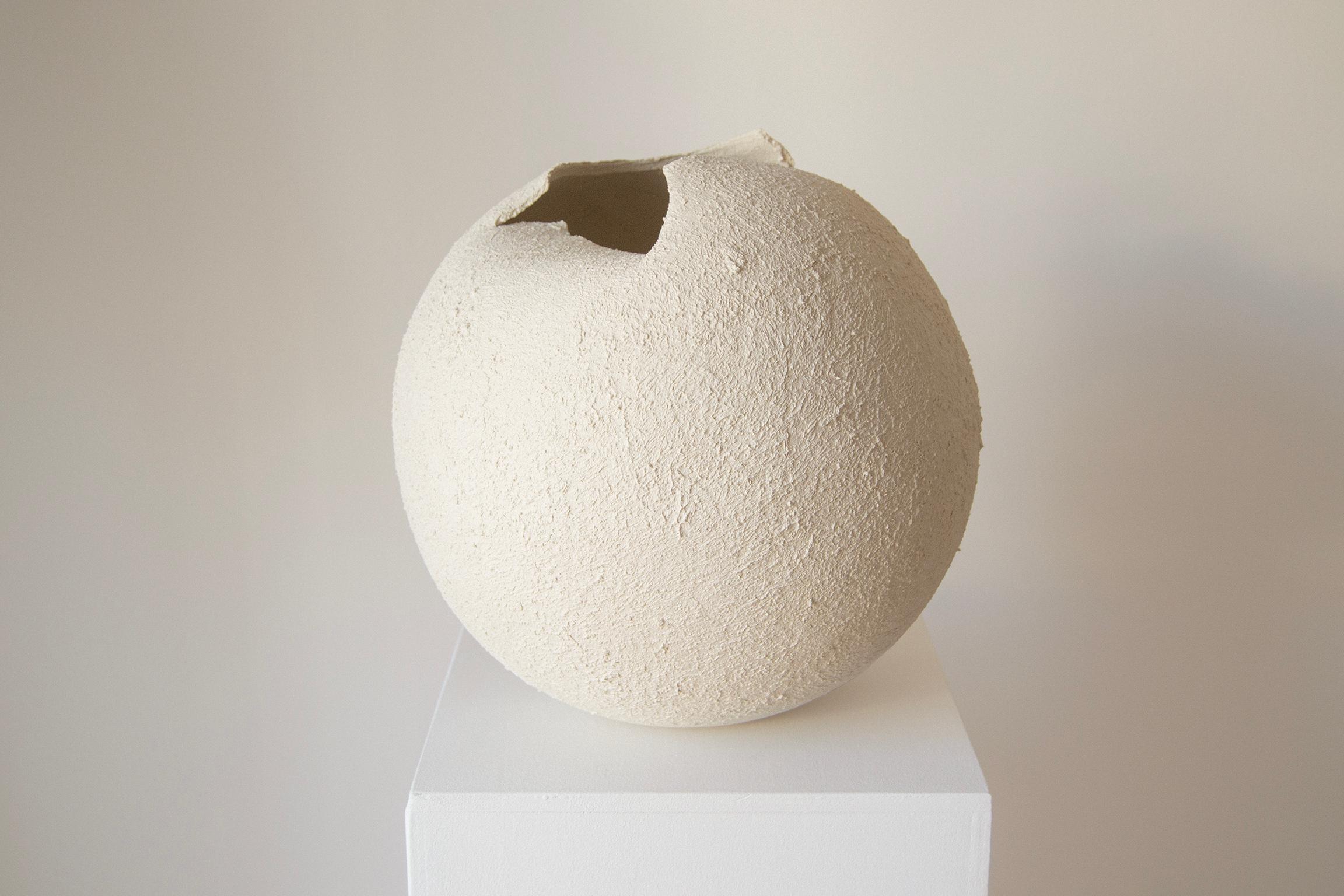 Round Beige Unglazed Ceramic Vessel by Laura Pasquino For Sale at 1stDibs