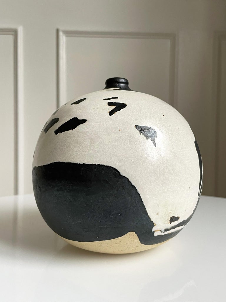 Round Black and White Splash Glaze Ceramic Vase, Denmark, 1980s For ...