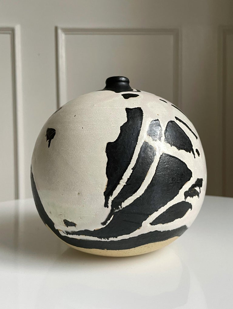 Round Black and White Splash Glaze Ceramic Vase, Denmark, 1980s For ...