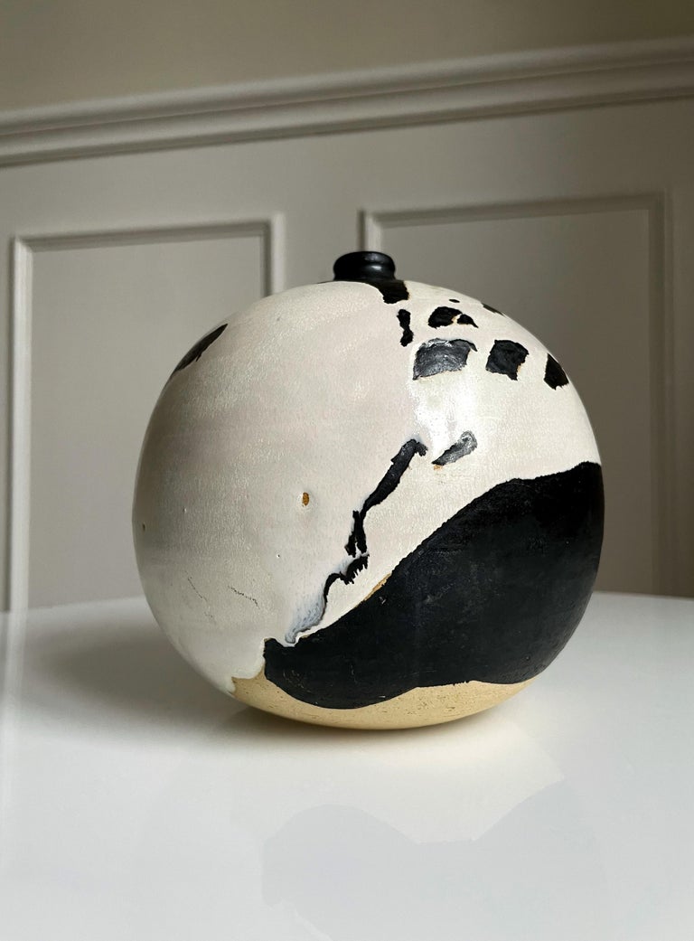 Round Black and White Splash Glaze Ceramic Vase, Denmark, 1980s For ...