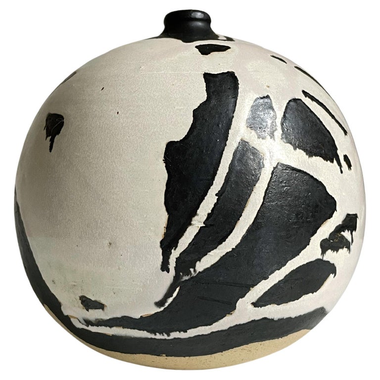 Round Black and White Splash Glaze Ceramic Vase, Denmark, 1980s For ...