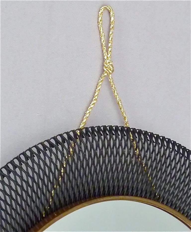 Round Black Midcentury Wall Mirror Brass Stretched Metal 1955 Mategot ...