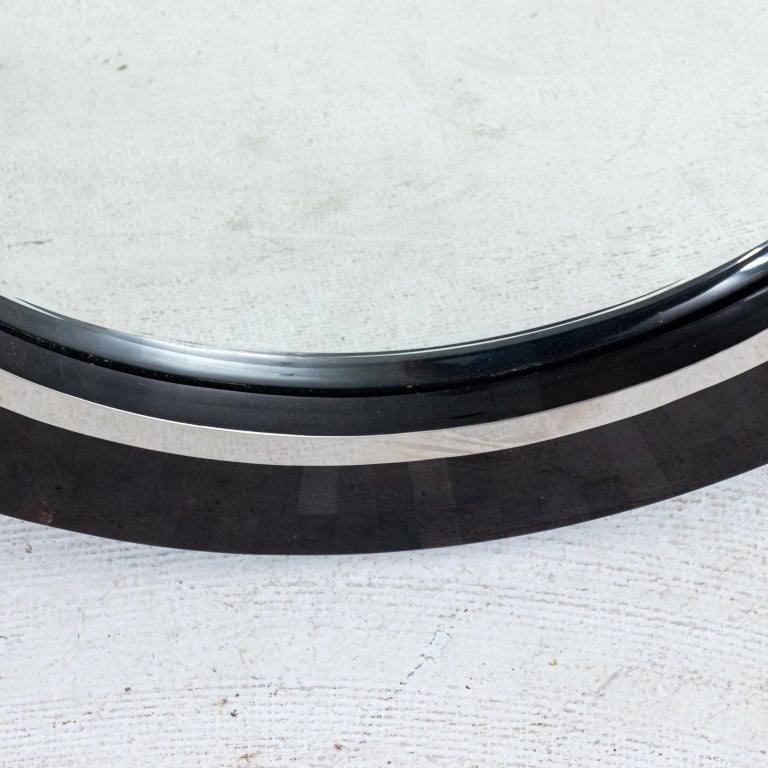 Round Black Pen Shell and Steel Mirror For Sale at 1stDibs