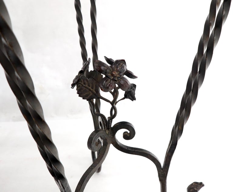 Round Black and White Marble Top Wrought Iron Pedestal Stand Table For ...
