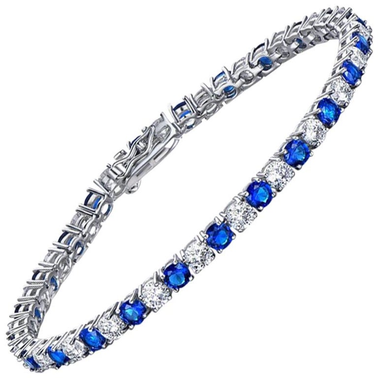 Round Blue and White Colored Cubic Zirconia Sterling Silver Bracelet ...