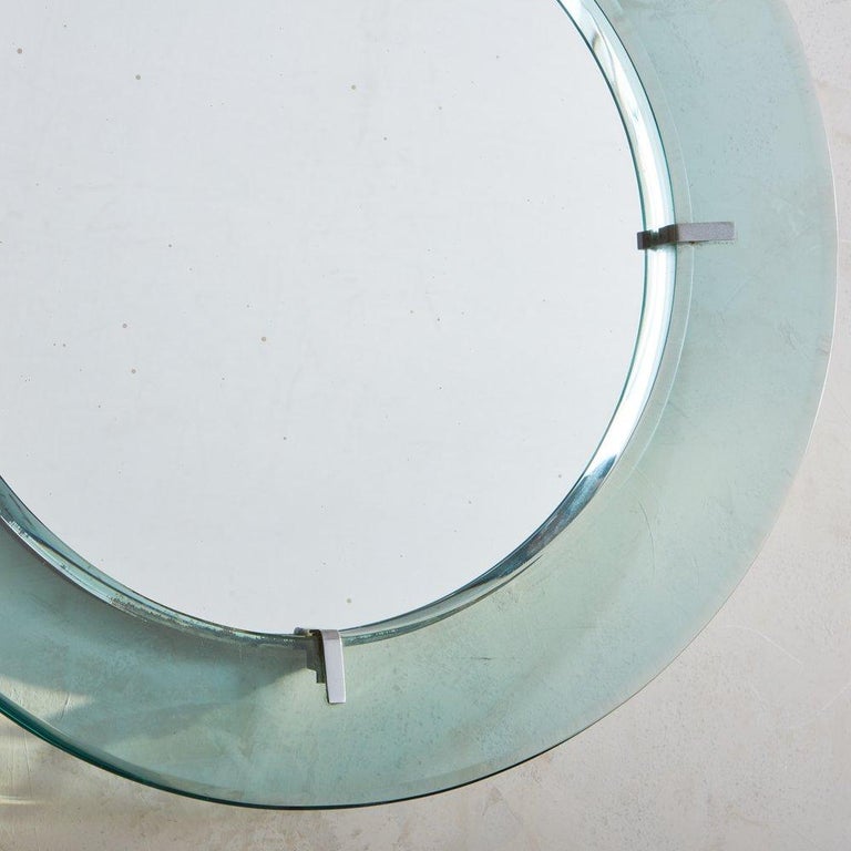 Round Blue Glass Frame Mirror, Italy, 20th Century For Sale at 1stDibs