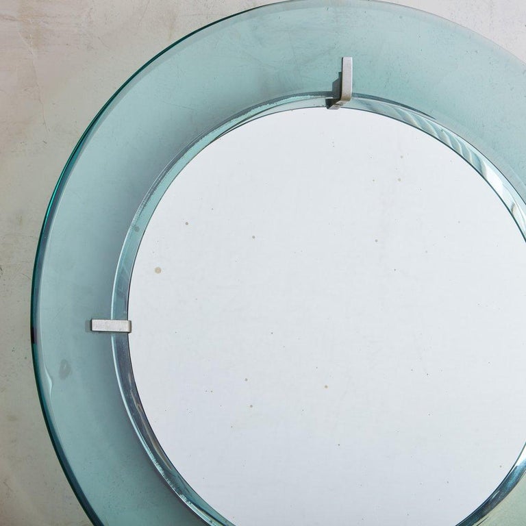 Round Blue Glass Frame Mirror, Italy, 20th Century For Sale at 1stDibs