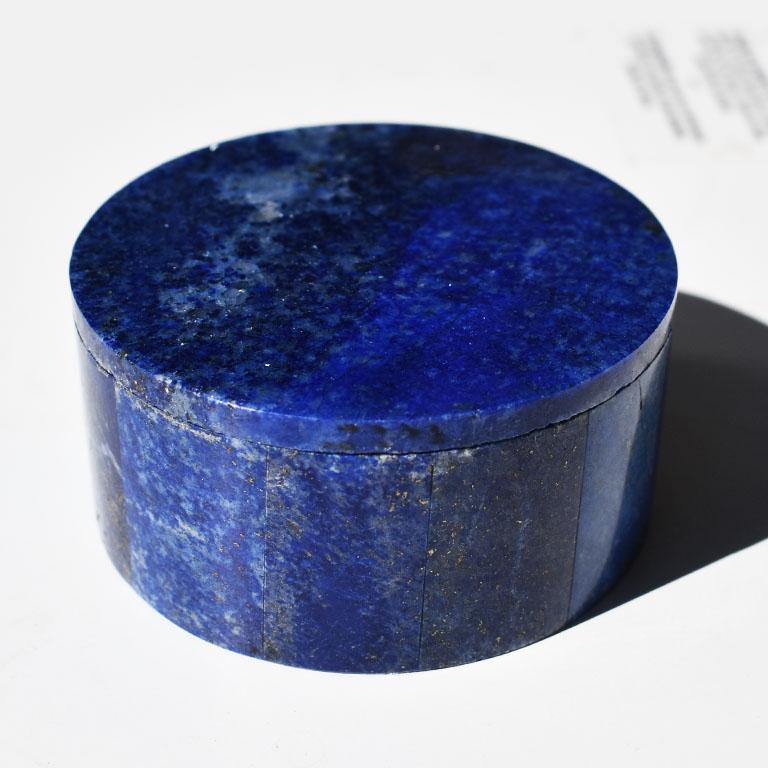 Round Blue Lapis Lazuli and Marble Stone Jewelry or Trinket Box with ...