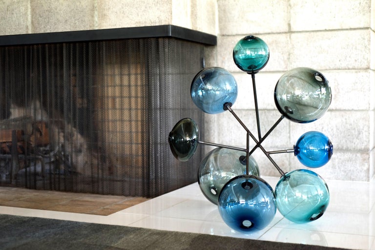 Round Blue Pivot Sculpture by SkLO For Sale at 1stDibs