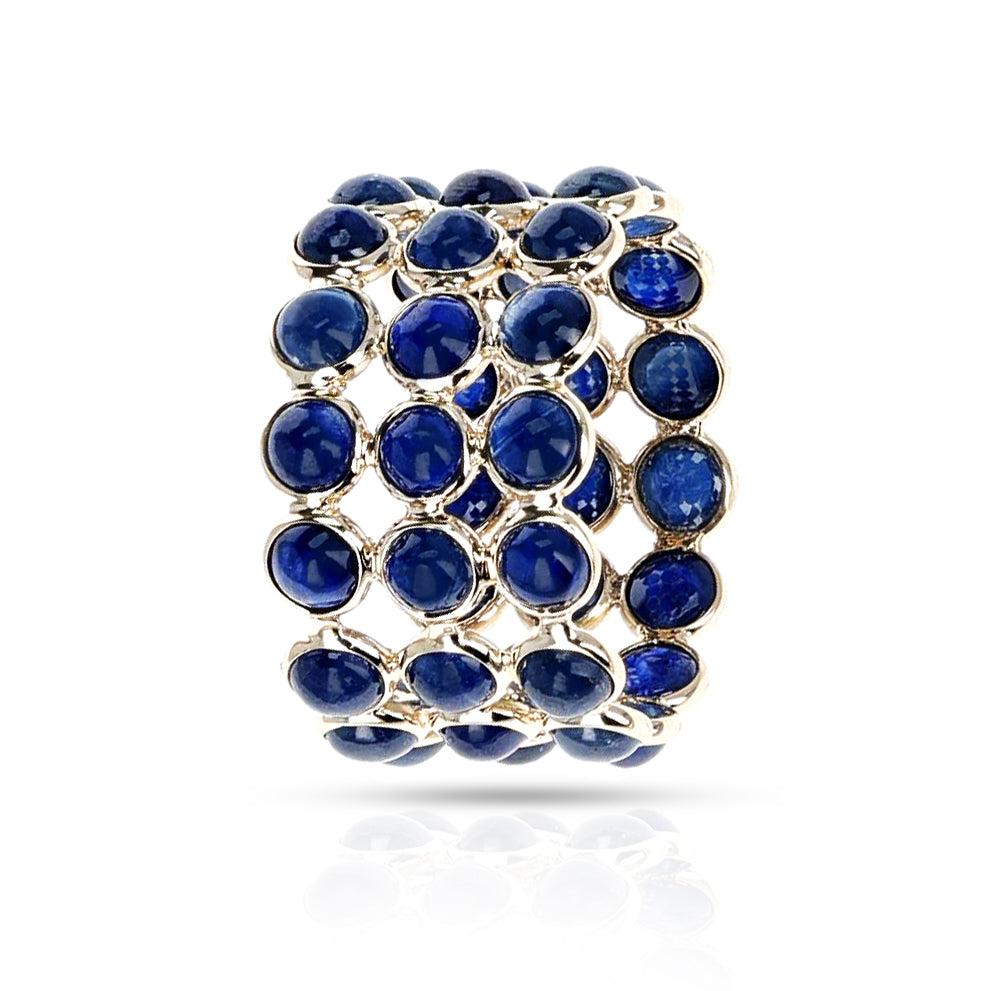 Round Blue Sapphire Triple Layer Band in 18K Yellow Gold For Sale at ...