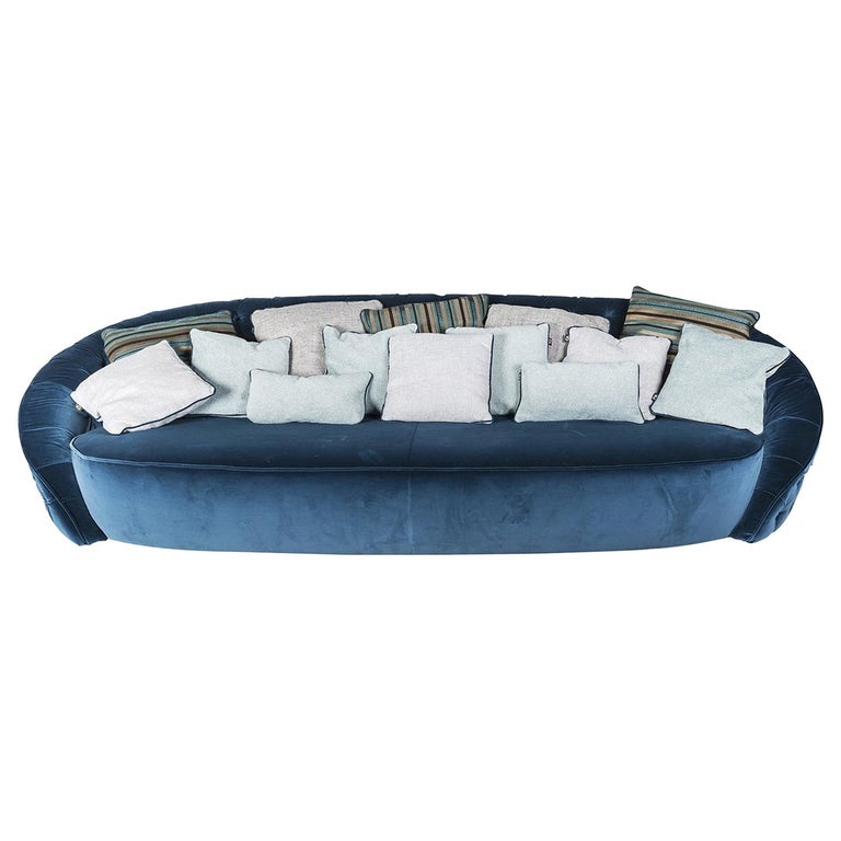 Round Blue Velvet Sofa For Sale at 1stDibs | blue velvet couch