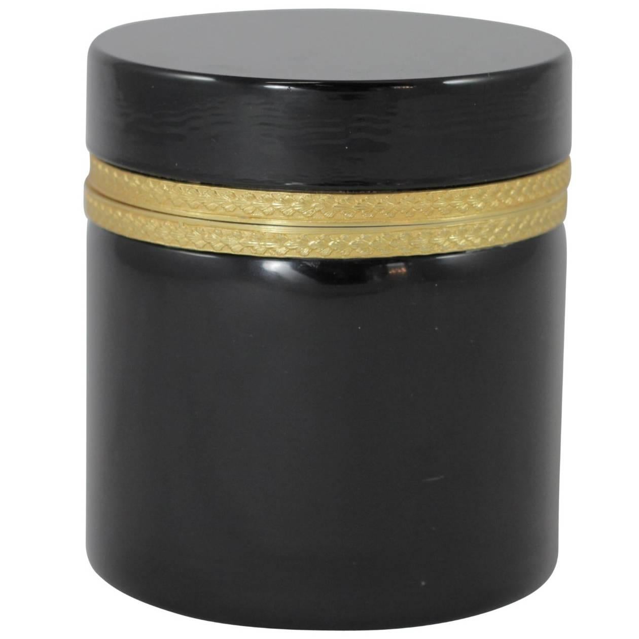 Round Bohemian Black Amethyst Glass Box with Ormolu For Sale at 1stDibs