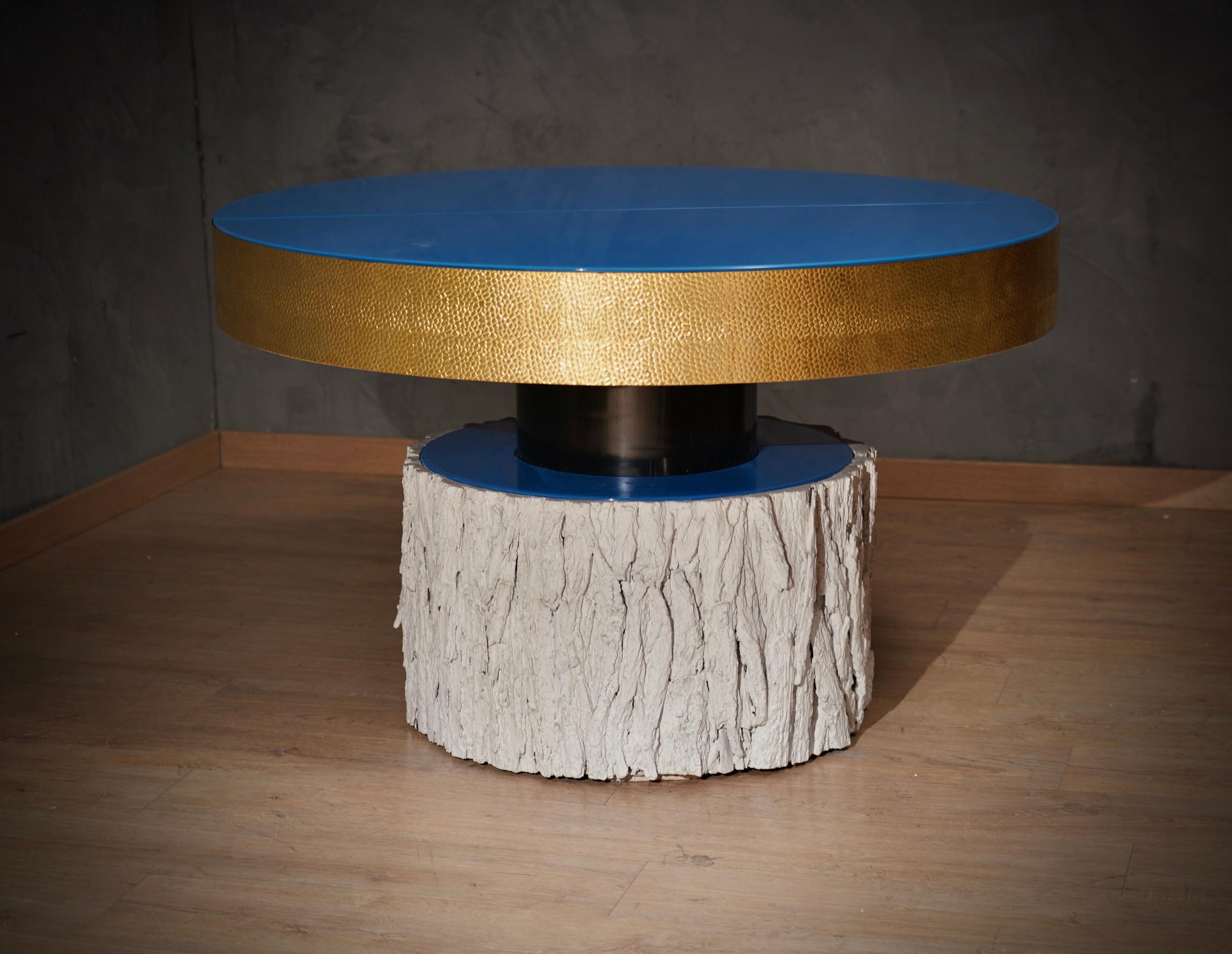 Round Brass and Colored Glass Italian Extensible Center Dinning Table ...