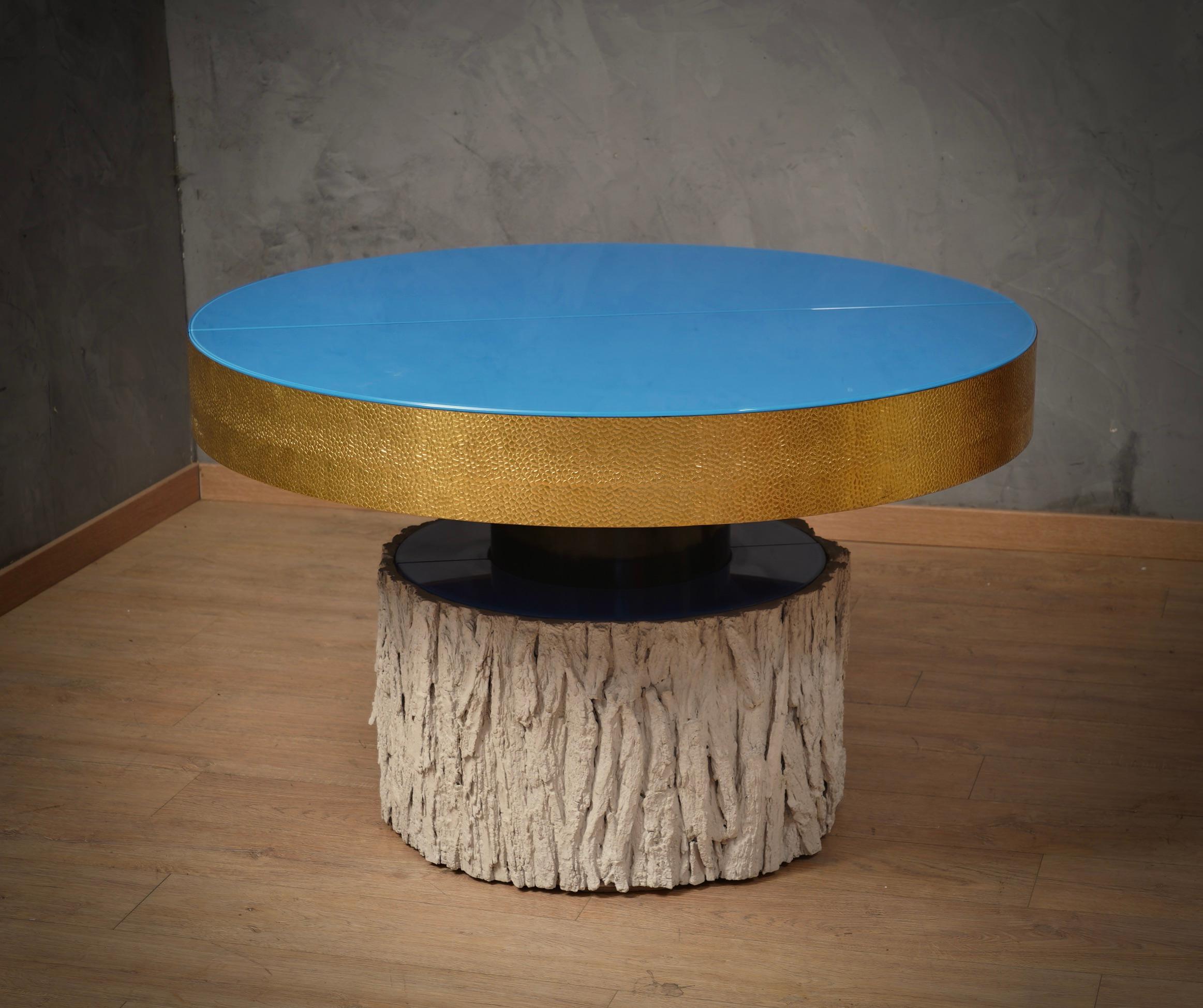 Round Brass and Colored Glass Italian Extensible Center Dinning Table ...