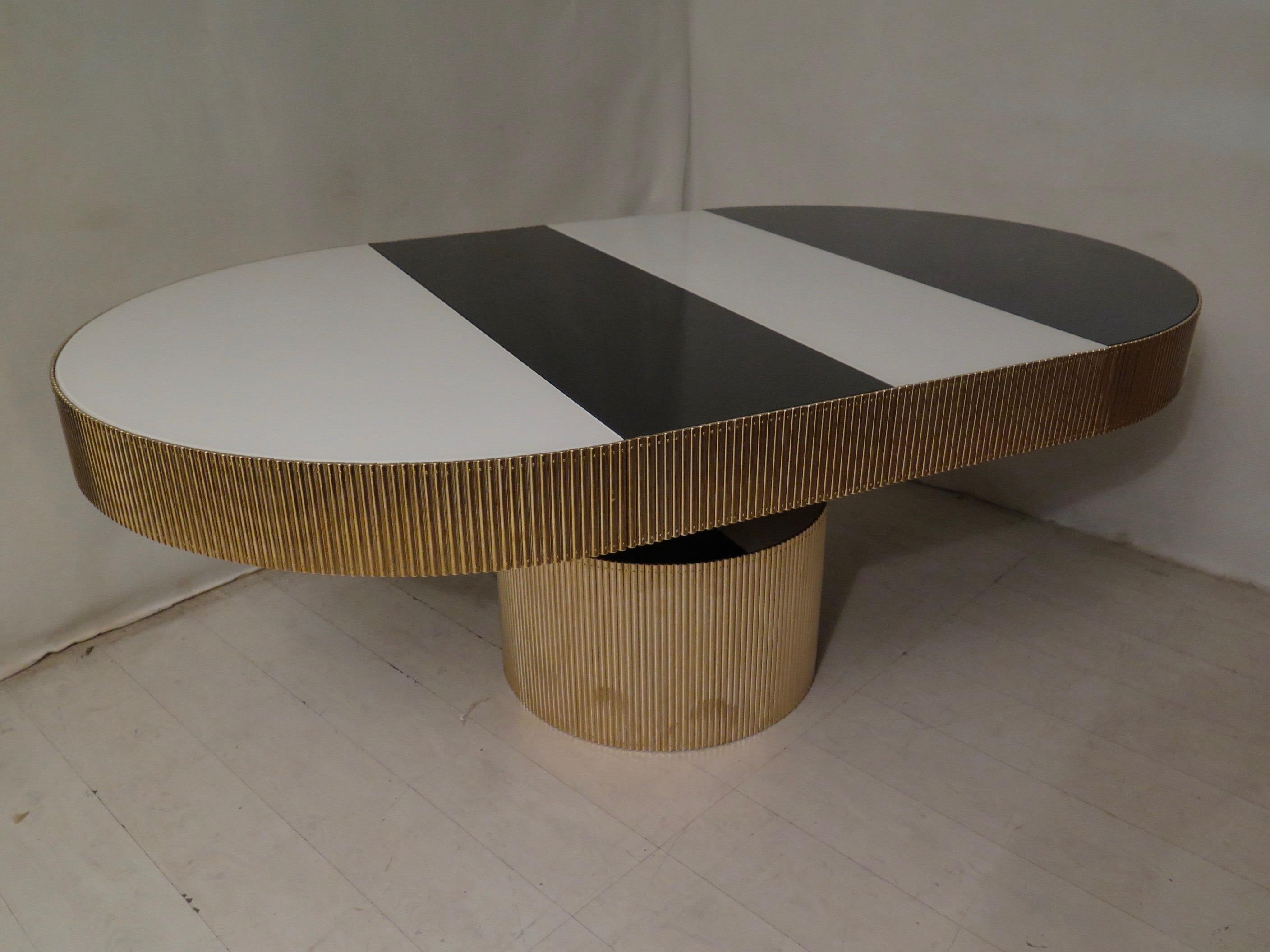 Round Brass and Colored Glass Italian Extensible Table, 2018 at 1stDibs