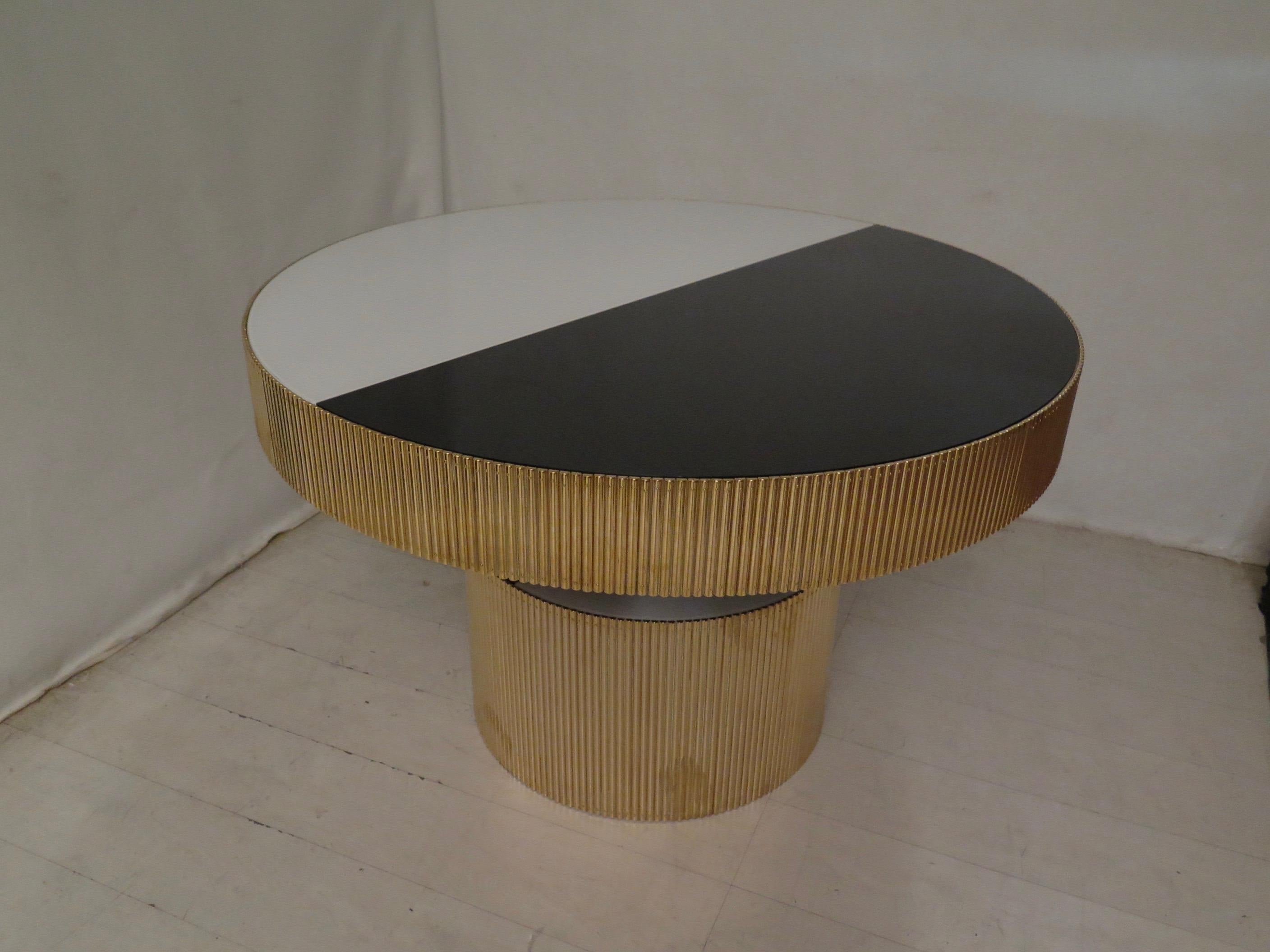 Round Brass and Colored Glass Italian Extensible Table, 2018 at 1stDibs