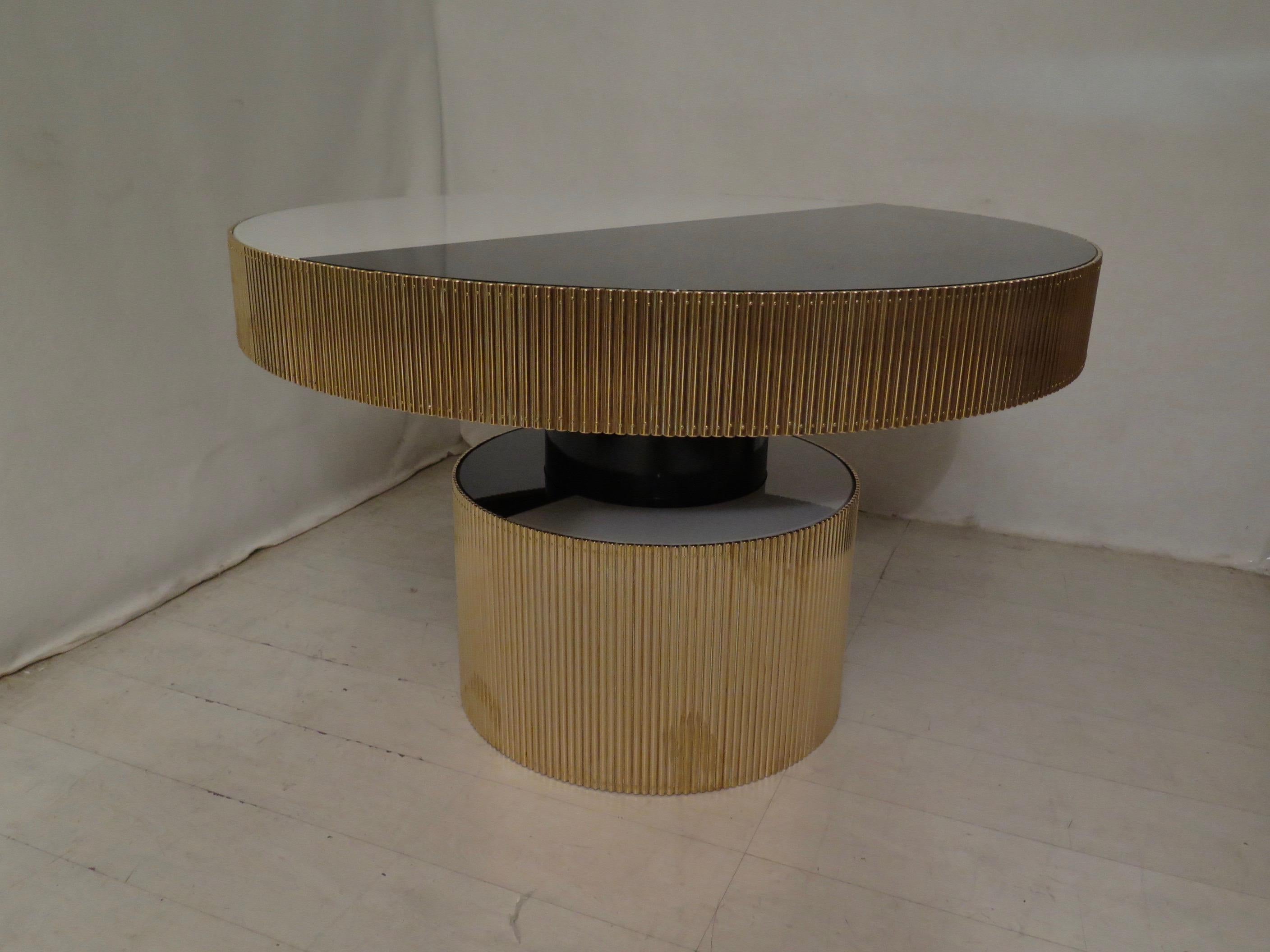 Round Brass and Colored Glass Italian Extensible Table, 2018 at 1stDibs