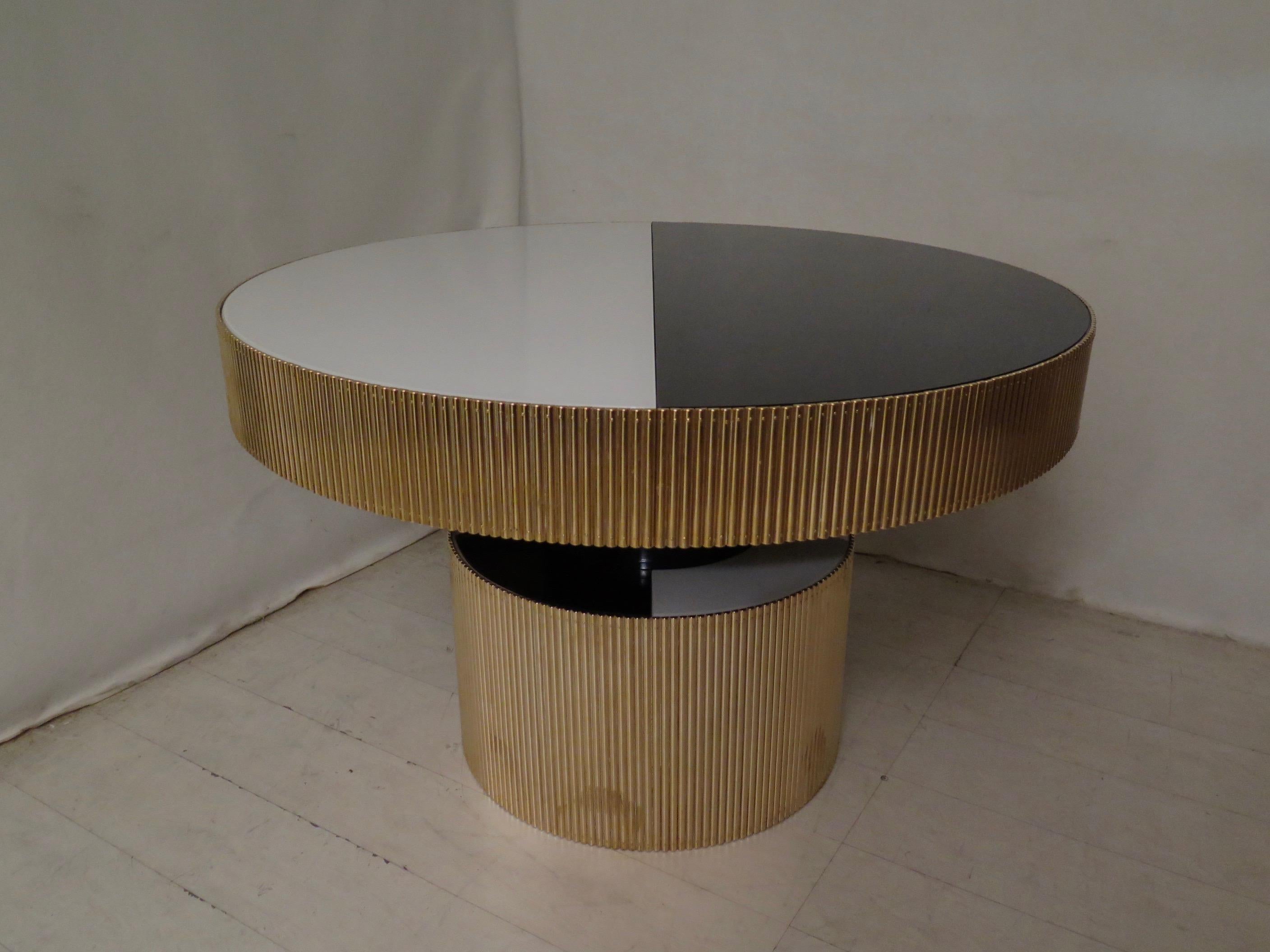 Round Brass and Colored Glass Italian Extensible Table, 2018 at 1stDibs