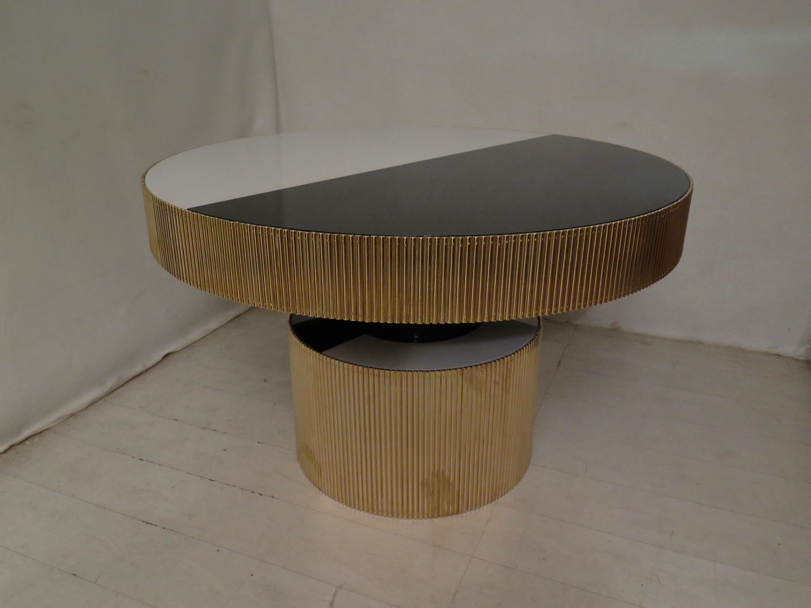 Round Brass and Colored Glass Italian Extensible Table, 2018 at 1stDibs