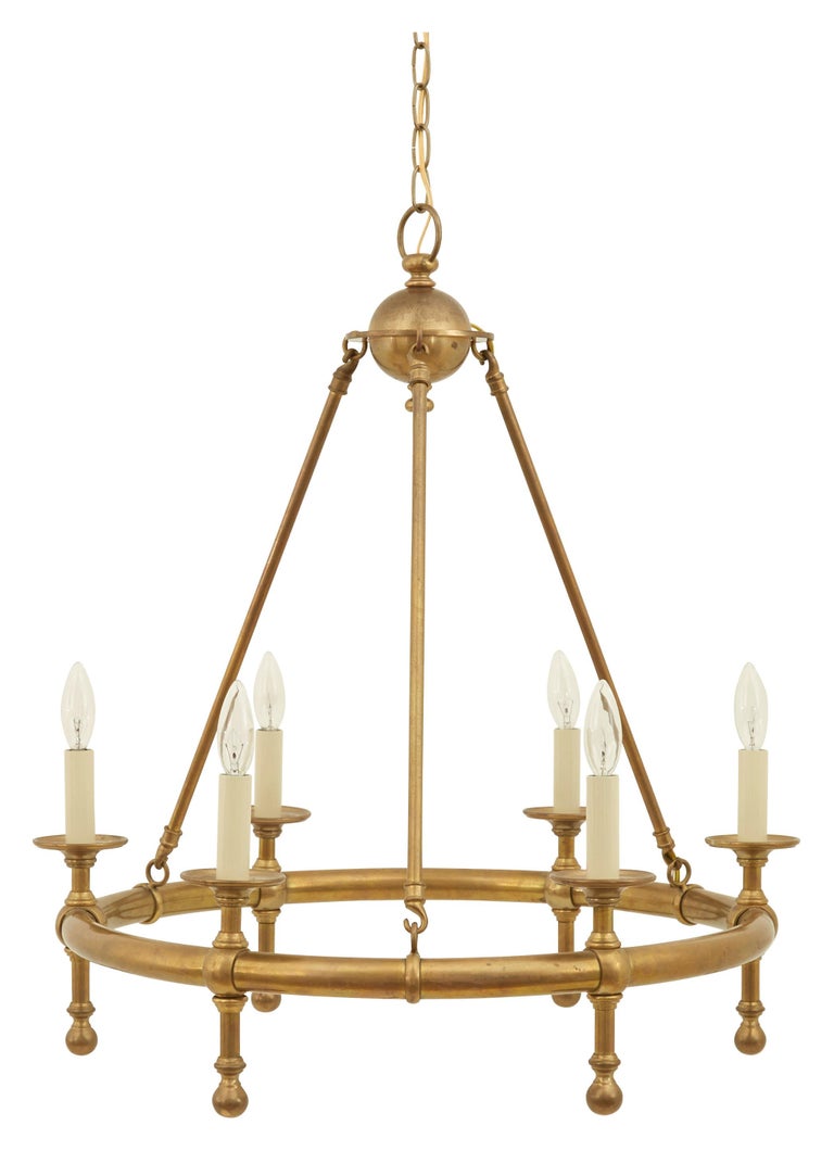 Round Brass Candle-Style Chandelier at 1stDibs