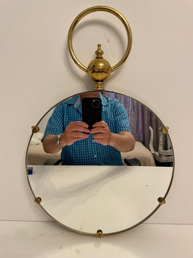 Round Brass Mirror with Loop Top Finial For Sale at 1stDibs